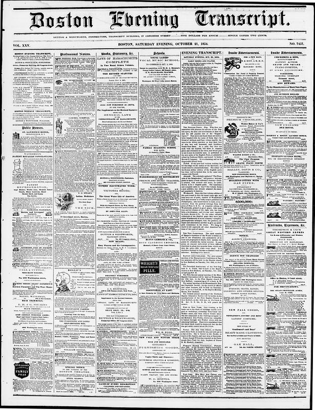 Boston Evening Transcript. October 21, 1854 - Digital Commonwealth