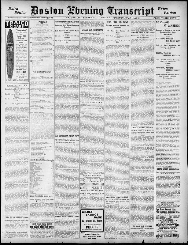 Boston Evening Transcript. February 07, 1912 - Digital Commonwealth