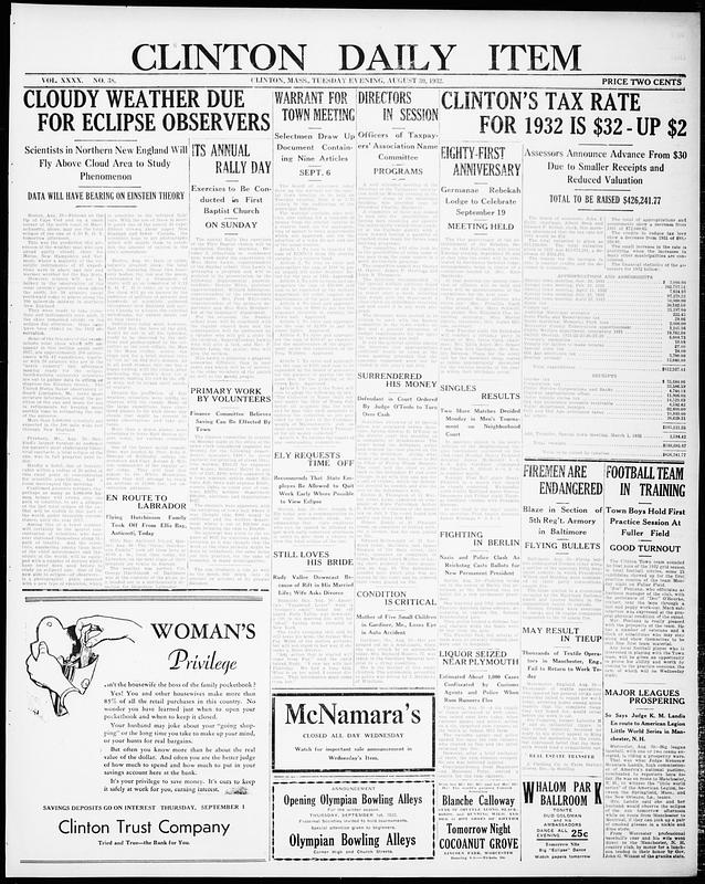 Clinton Daily Item. August 30, 1932 - Digital Commonwealth