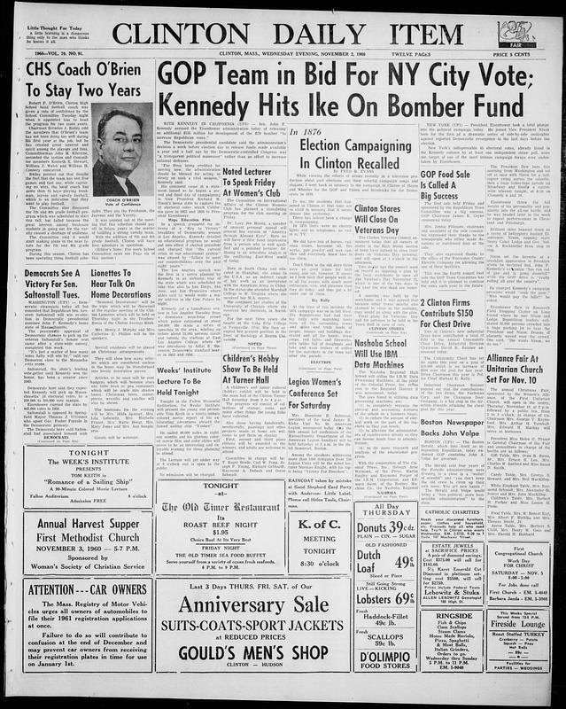 Clinton Daily Item. November 02, 1960 - Digital Commonwealth