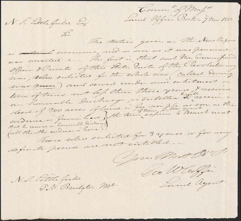George Coffin to N.S. Littlefield, 7 November 1832 - Digital Commonwealth