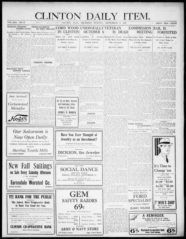 Clinton Daily Item. September 14, 1922 - Digital Commonwealth