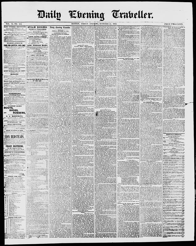 Daily Evening Traveller. October 13, 1854 - Digital Commonwealth