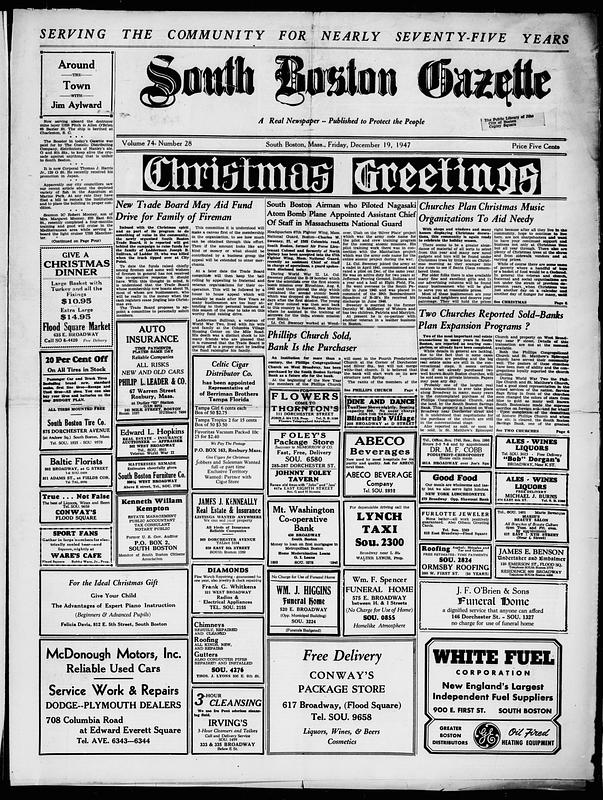 South Boston Gazette. December 19, 1947 - Digital Commonwealth