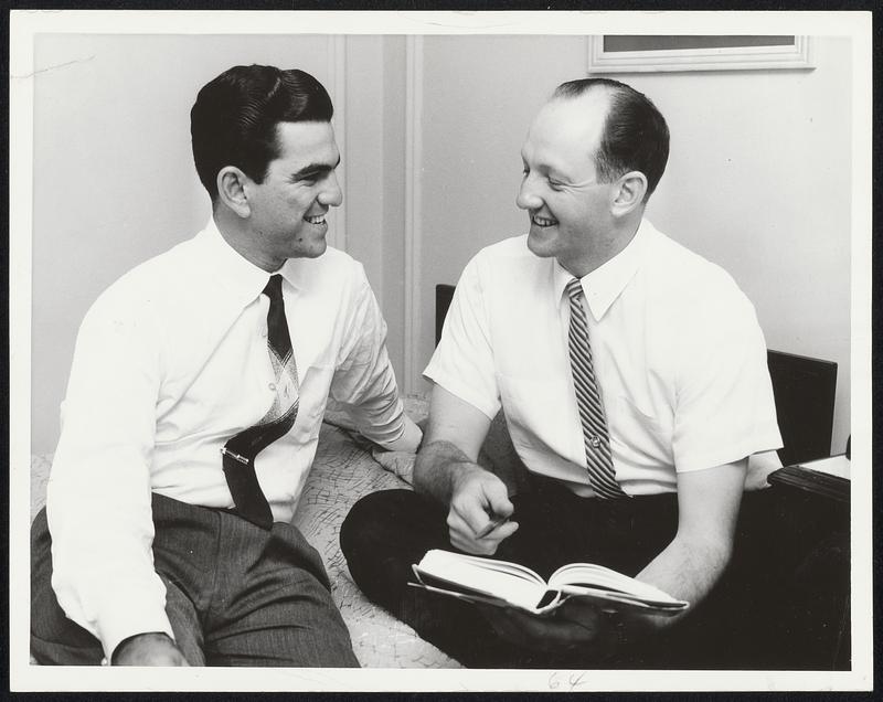Senator Pitchers Camilo Pascual, left, and Russ Kemmerer go over Red ...