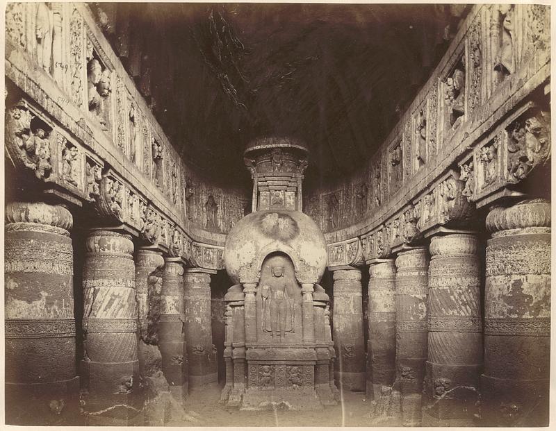 Interior of Buddhist chaitya hall, Cave XIX, Ajanta - Digital Commonwealth
