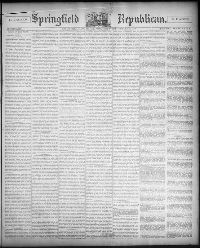 Springfield Weekly Republican. November 20, 1891 - Digital Commonwealth