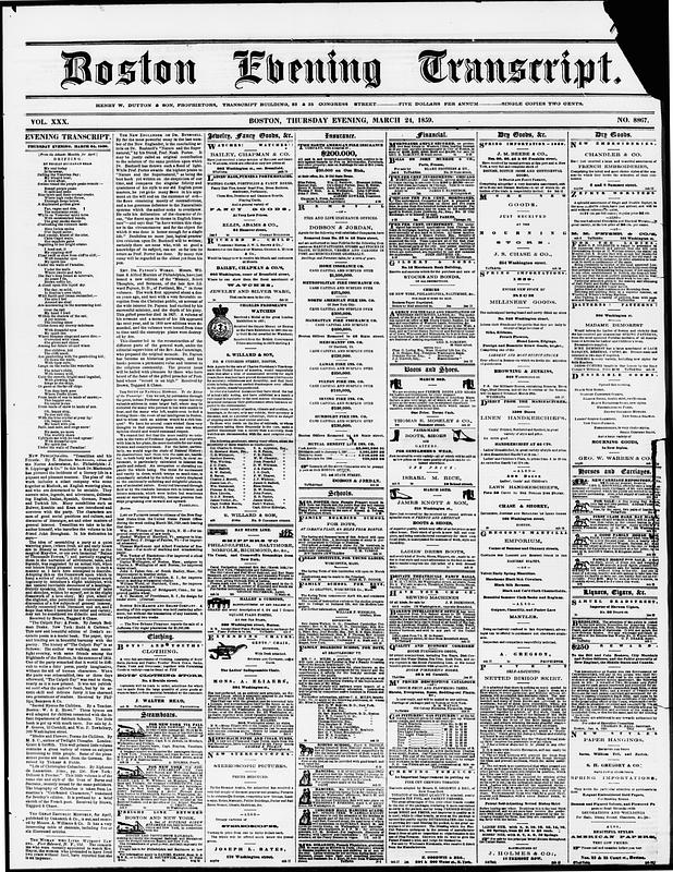 Boston Evening Transcript. March 24, 1859 - Digital Commonwealth