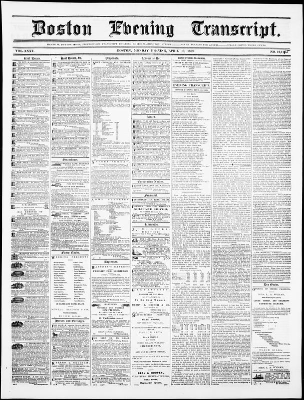 Boston Evening Transcript. April 13, 1863 - Digital Commonwealth