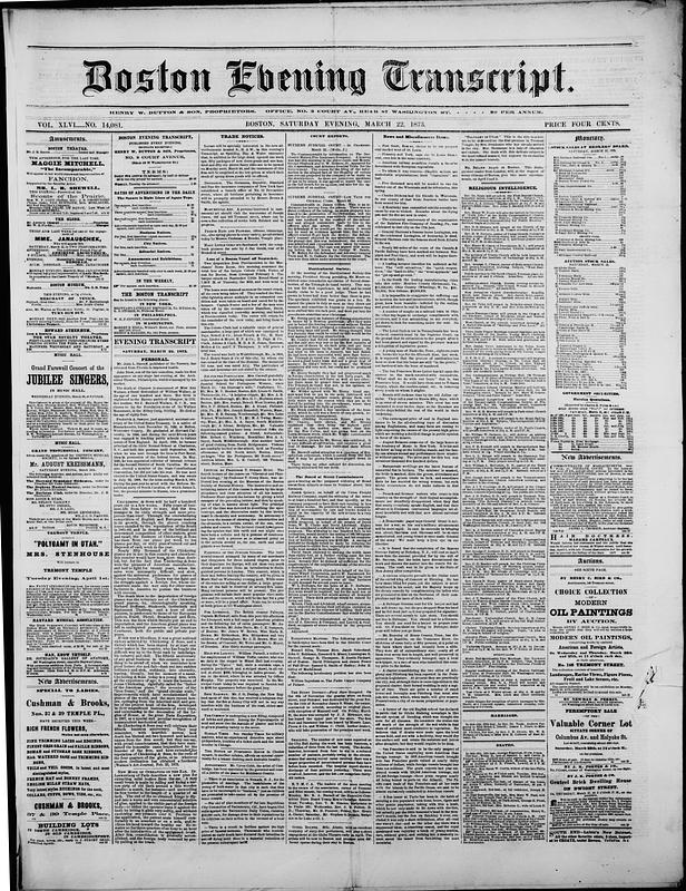 Boston Evening Transcript. March 22, 1873 - Digital Commonwealth