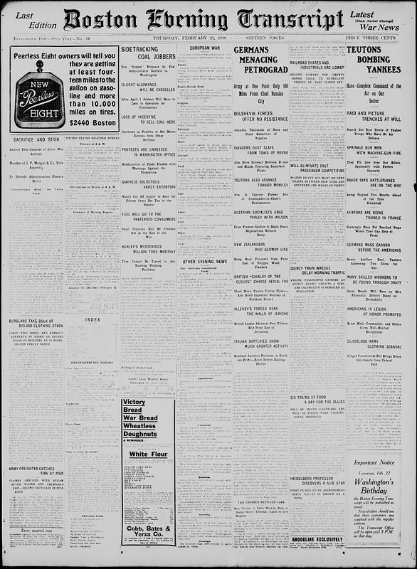 Boston Evening Transcript. February 21, 1918 - Digital Commonwealth