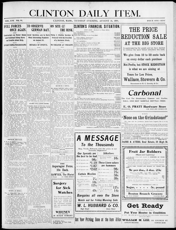Clinton Daily Item. August 11, 1908 - Digital Commonwealth