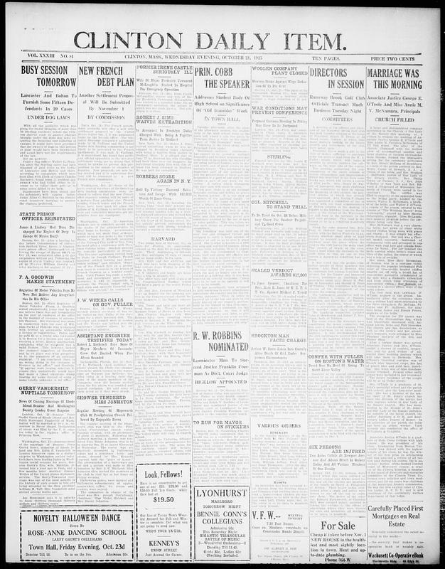 Clinton Daily Item. October 21, 1925 - Digital Commonwealth