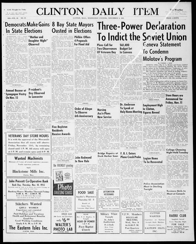 Clinton Daily Item. November 09, 1955 - Digital Commonwealth