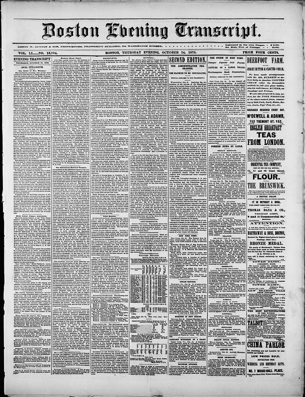 Boston Evening Transcript. October 24, 1878 - Digital Commonwealth