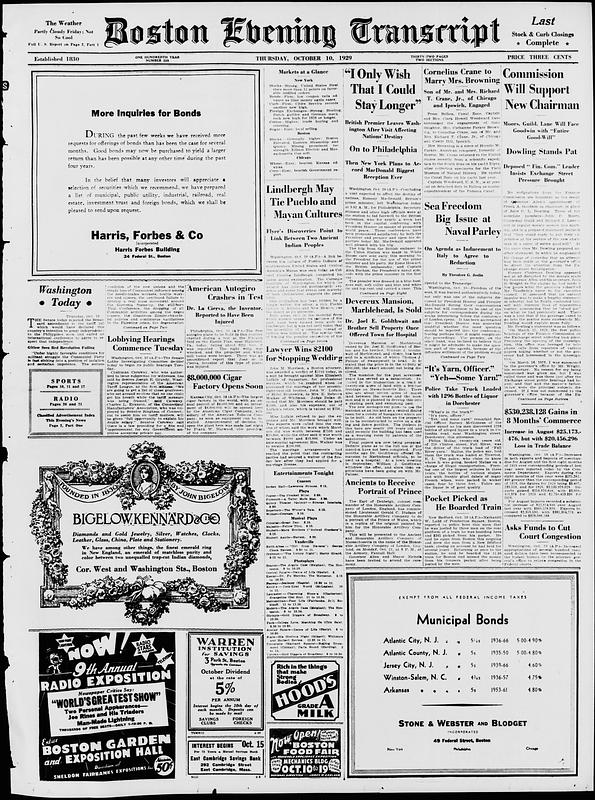 Boston Evening Transcript. October 10, 1929 - Digital Commonwealth