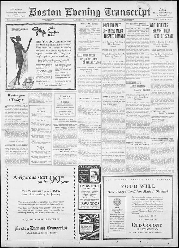 Boston Evening Transcript. February 04, 1928 - Digital Commonwealth