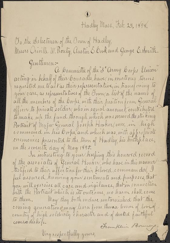 To the Selectmen of the Town of Hadley, Messsrs Oriville W. Prouty ...