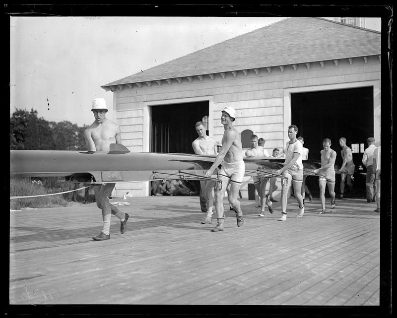 Moving a racing shell out to the water - Digital Commonwealth