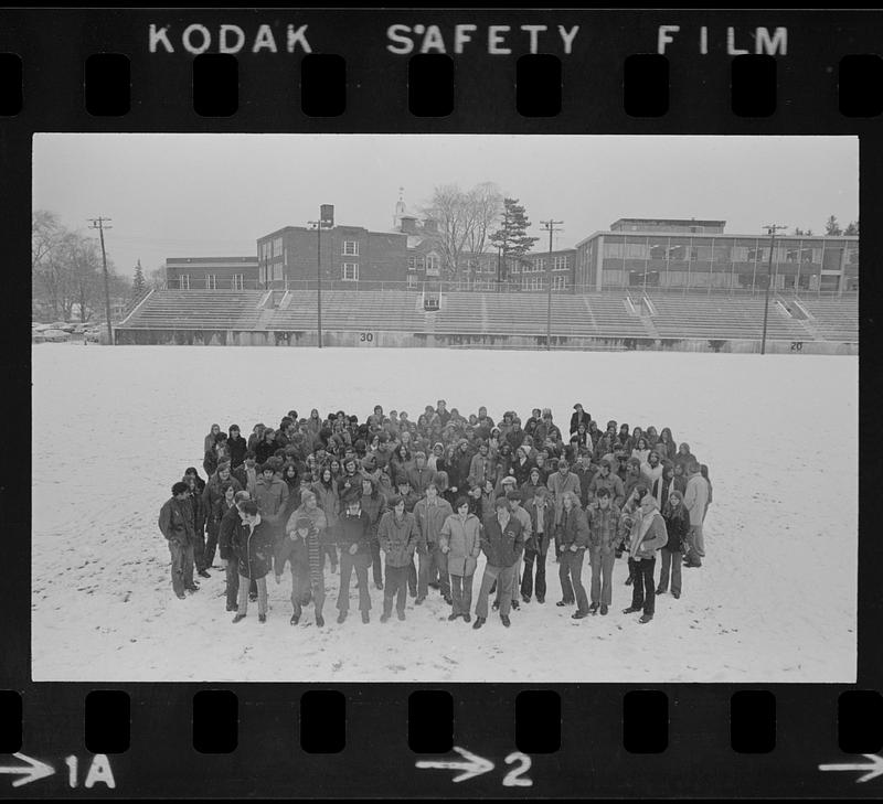 Senior class group in stadium - Digital Commonwealth