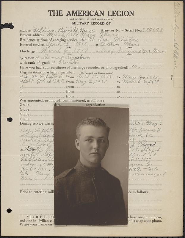 American Legion military record of William Reginald Morse - Digital ...