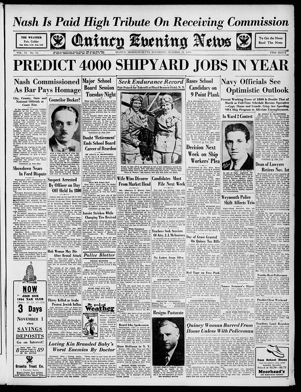Quincy Evening News. October 28, 1933 - Digital Commonwealth