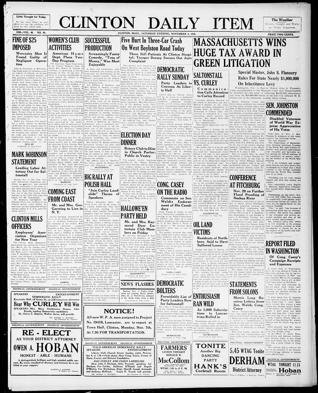 Clinton Daily Item. November 05, 1938 - Digital Commonwealth