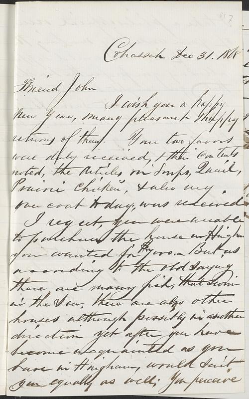 Letter from Thomas F. Cordis to John D. Long, December 31, 1868 ...