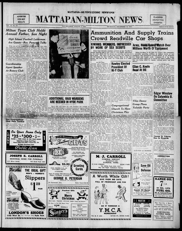 Mattapan-Milton News, December 18, 1941 - Digital Commonwealth