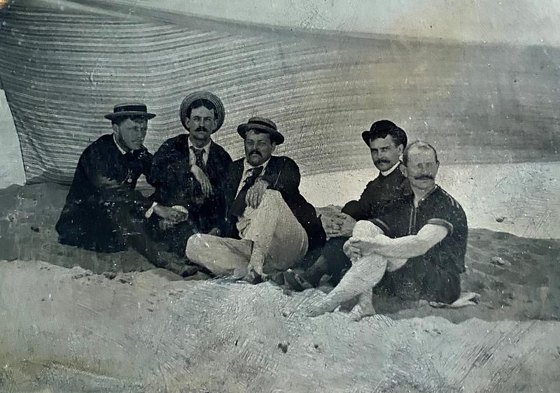 Five men on the beach - Digital Commonwealth