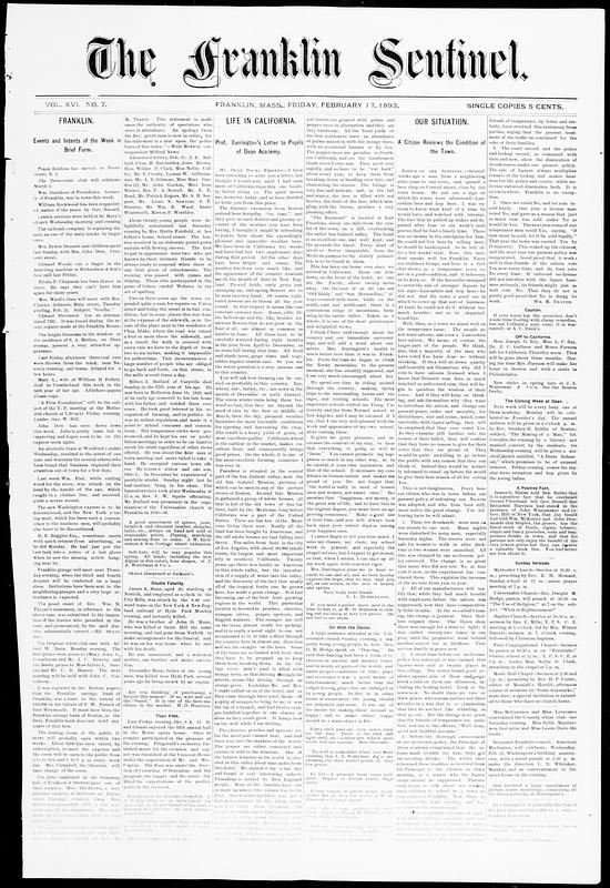 The Franklin Sentinel. February 17, 1893 - Digital Commonwealth