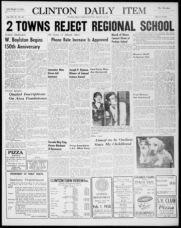 Clinton Daily Item. January 31, 1958 - Digital Commonwealth