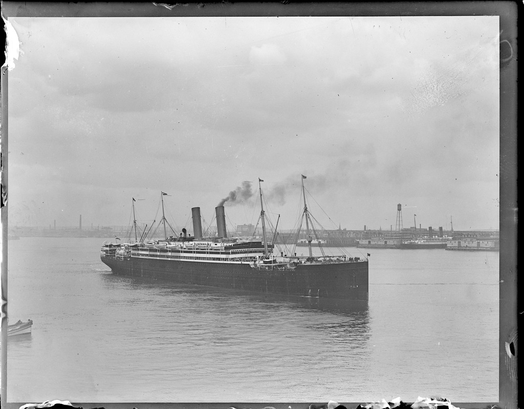 Liner SS America enters Boston Harbor just after the World War started ...