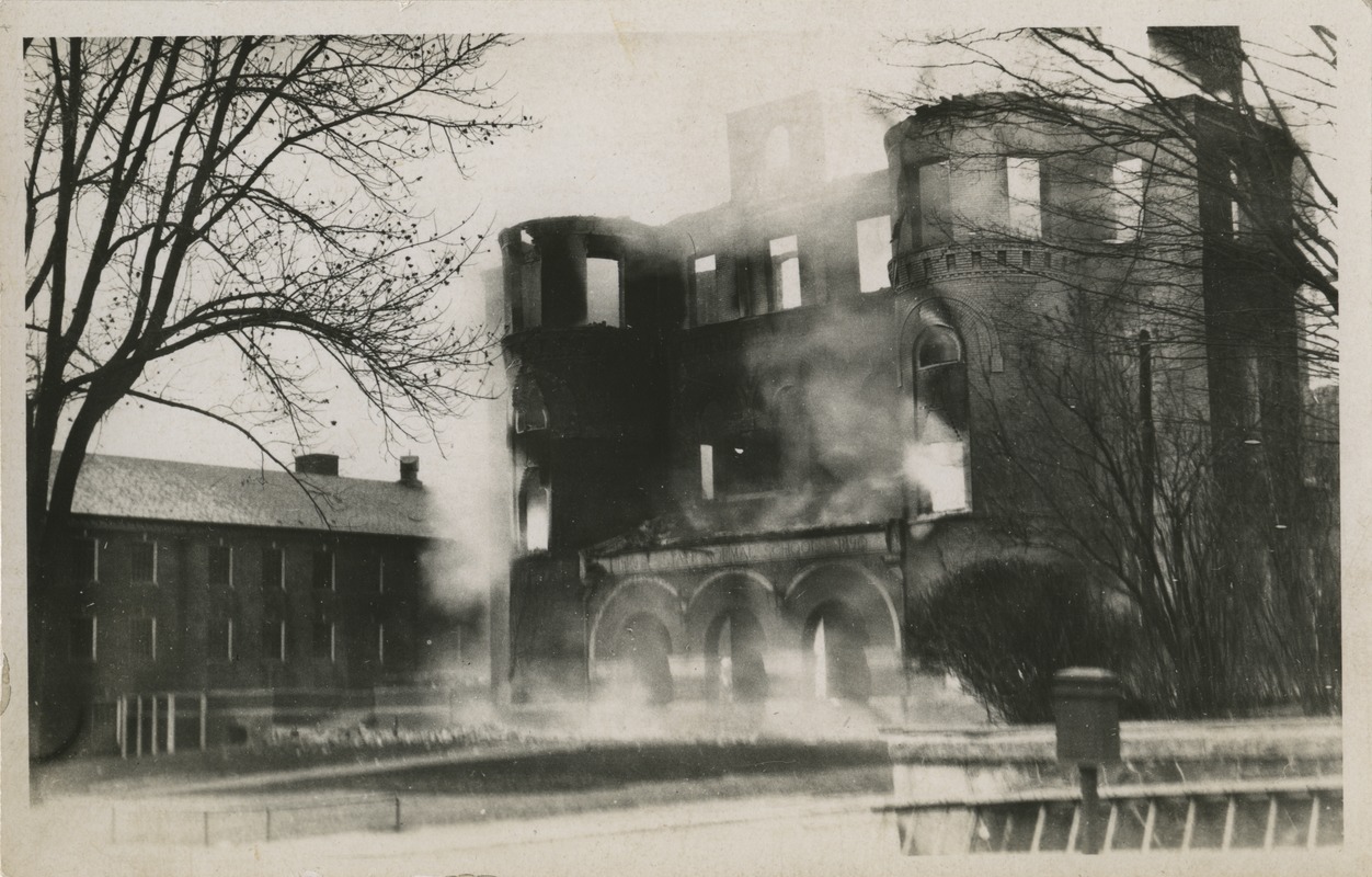 Campus fire – smoke rising from the remains of the Normal School ...