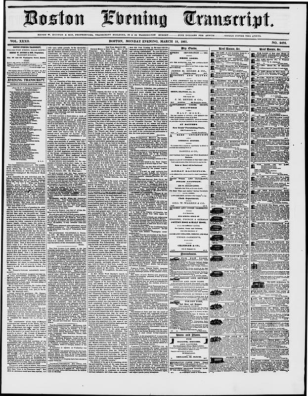 Boston Evening Transcript. March 18, 1861 - Digital Commonwealth