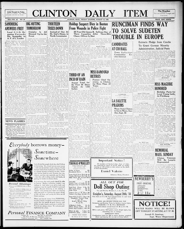 Clinton Daily Item. August 19, 1938 - Digital Commonwealth