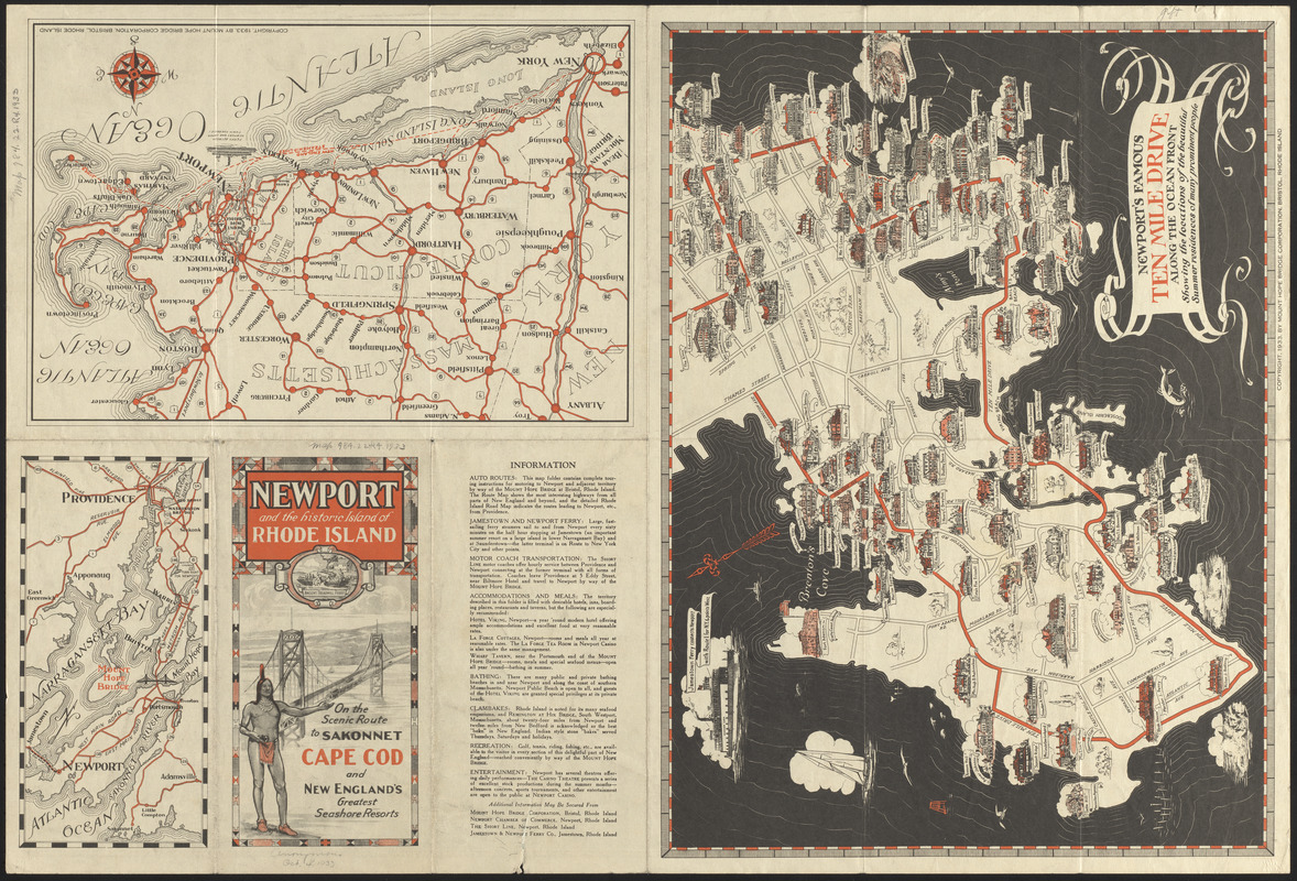 1933 Illustrated Map of the Mount Hope Bridge and surrounding areas : r ...