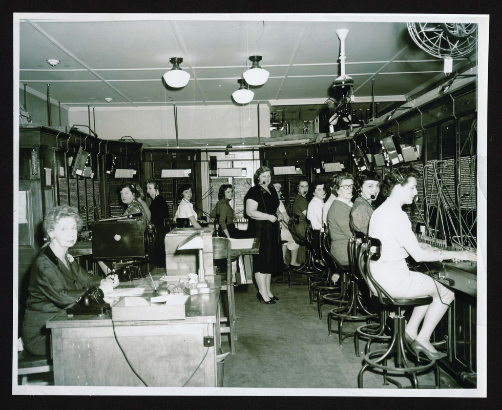 Interior of the telephone office on Railroad Avenue, So. Hamilton ...