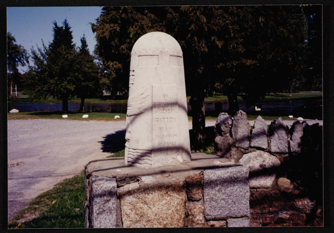 Patton Park Entrance, French memorial road marker, right side of ...
