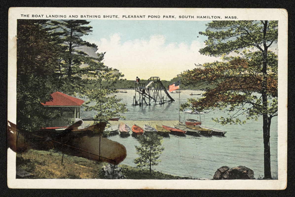 The boat landing and bathing shute, Pleasant Pond park, South Hamilton ...