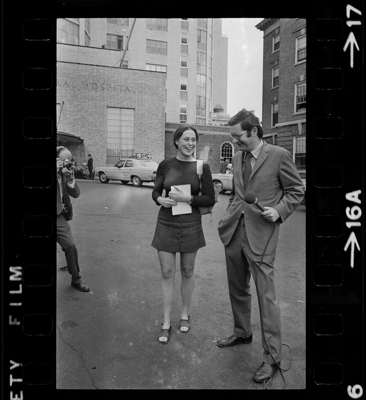 Unidentified woman and reporter outside Massachusetts General Hospital ...