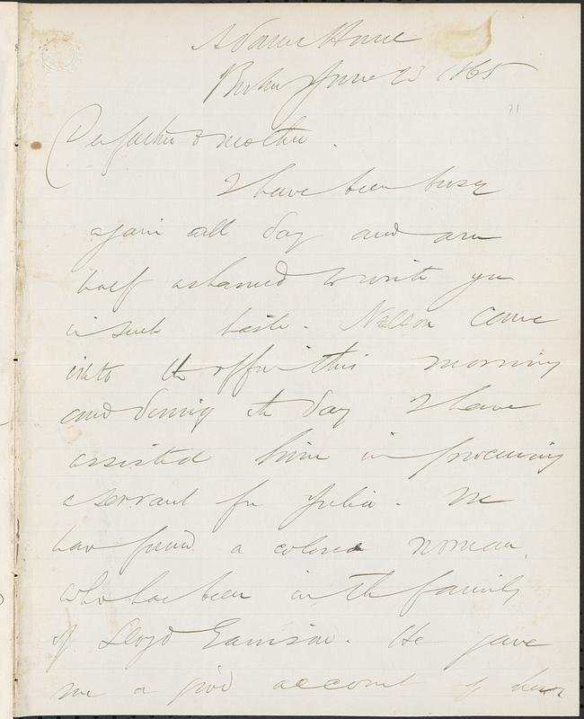 Letter from John D. Long to Zadoc Long and Julia D. Long, June 23, 1865 ...