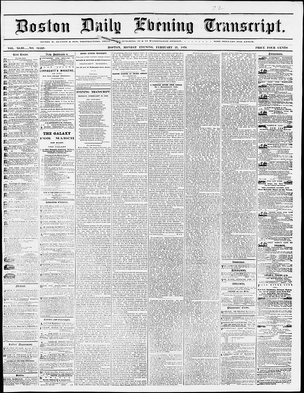 Boston Daily Evening Transcript. February 21, 1870 - Digital Commonwealth