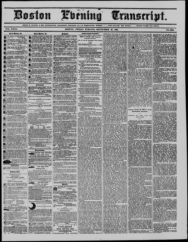 Boston Evening Transcript. September 20, 1861 - Digital Commonwealth