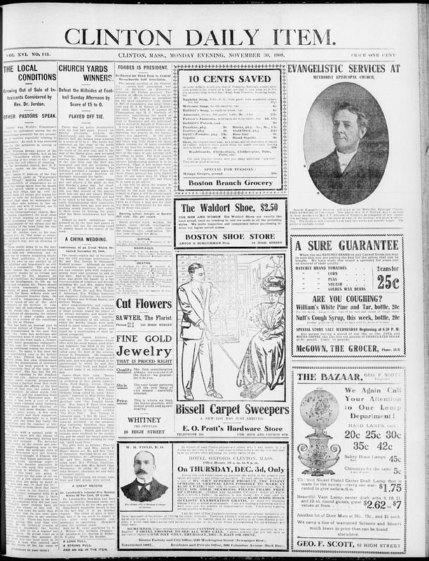 Clinton Daily Item. November 30, 1908 - Digital Commonwealth