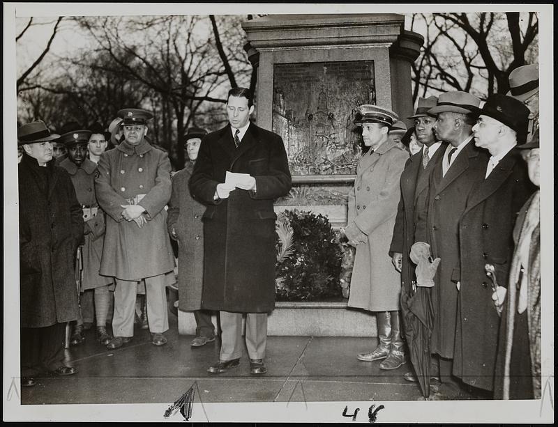 Mayor Maurice Tobin speaking at the Boston Massacre monument on Boston ...