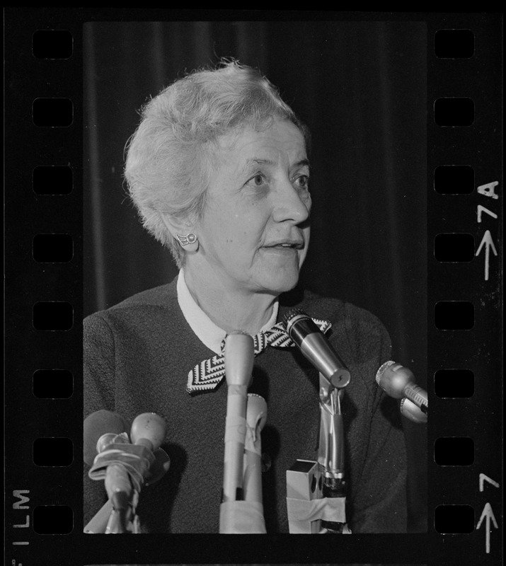 Secretary of Manpower Affairs Mary E. Newman speaking at Walpole State ...