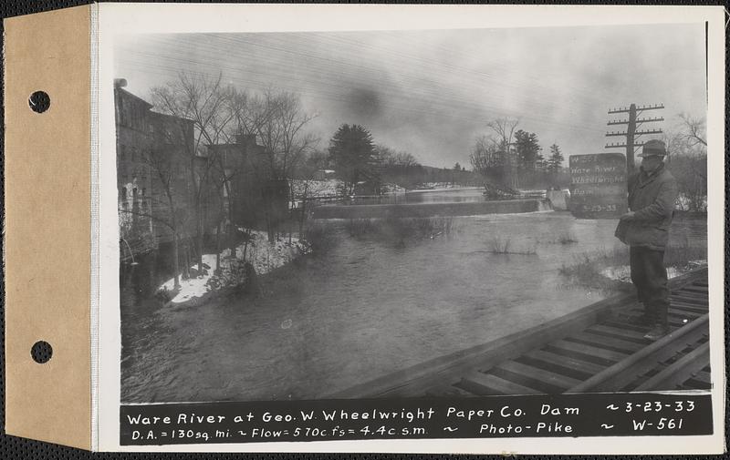 Ware River at George W. Wheelwright Paper Co. dam, drainage area = 130 ...