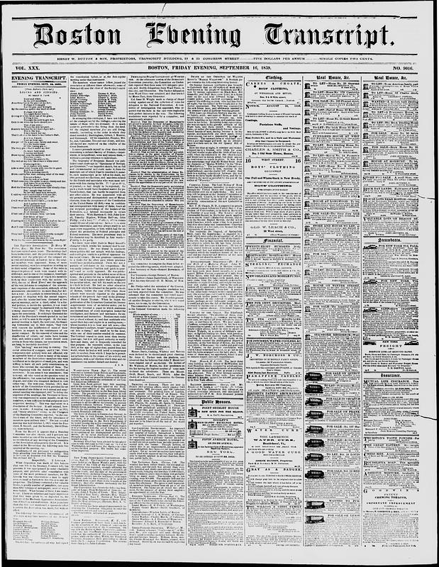 Boston Evening Transcript. September 16, 1859 - Digital Commonwealth