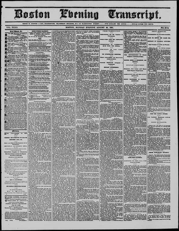 Boston Evening Transcript. August 26, 1861 - Digital Commonwealth
